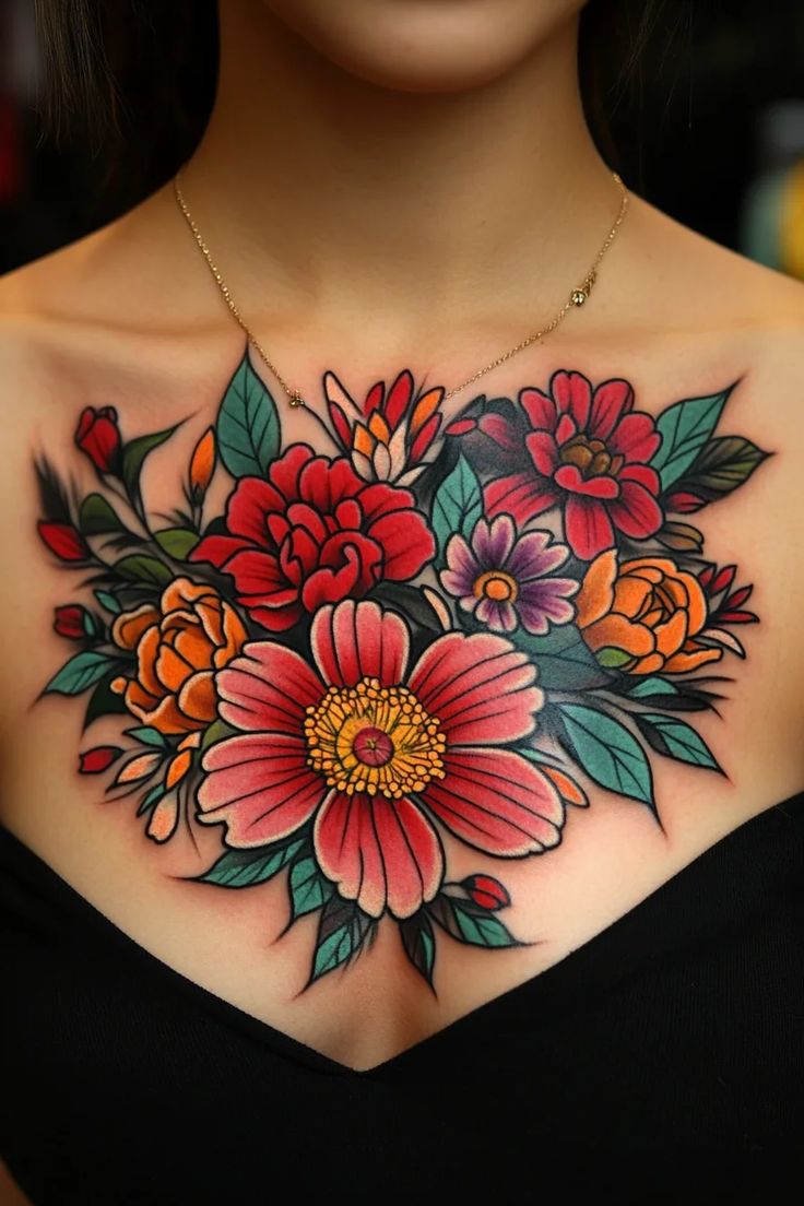 Chest Flower Tattoos: Bold & Beautiful Designs Stunning Chest Flower ...